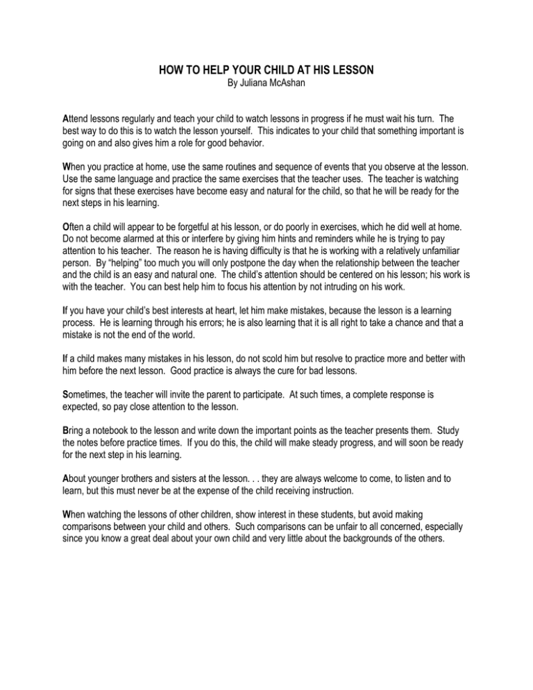 HOW TO HELP YOUR CHILD AT HIS LESSON