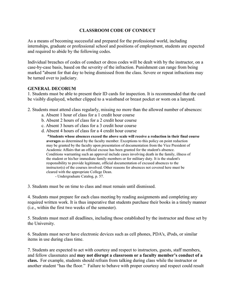 CLASSROOM CODE OF CONDUCT