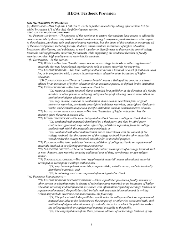 HEOA Textbook Provision