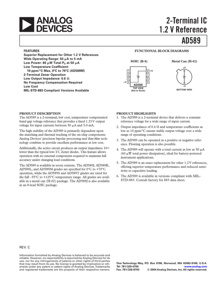2-Terminal IC 1.2 V Reference AD589