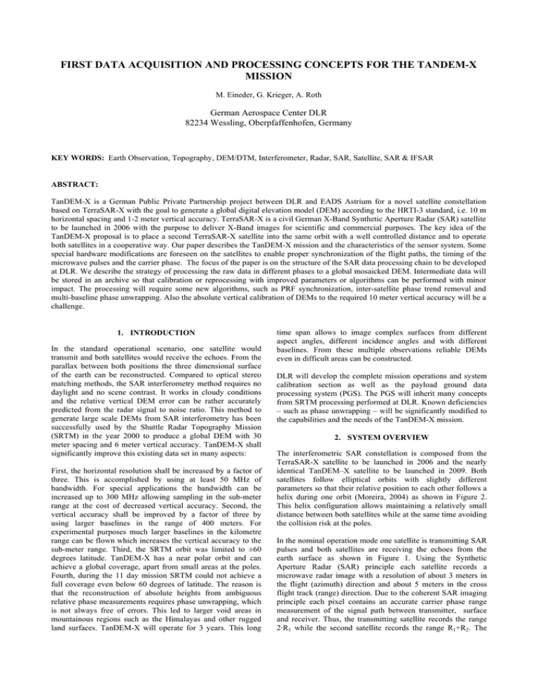FIRST DATA ACQUISITION AND PROCESSING CONCEPTS FOR THE TANDEM-X MISSION