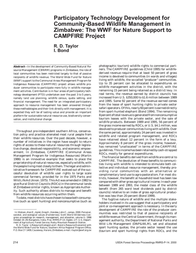Participatory Technology Development for Community-Based Wildlife ...