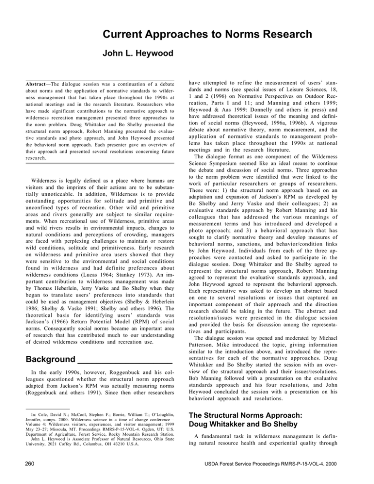 Current Approaches to Norms Research John L. Heywood