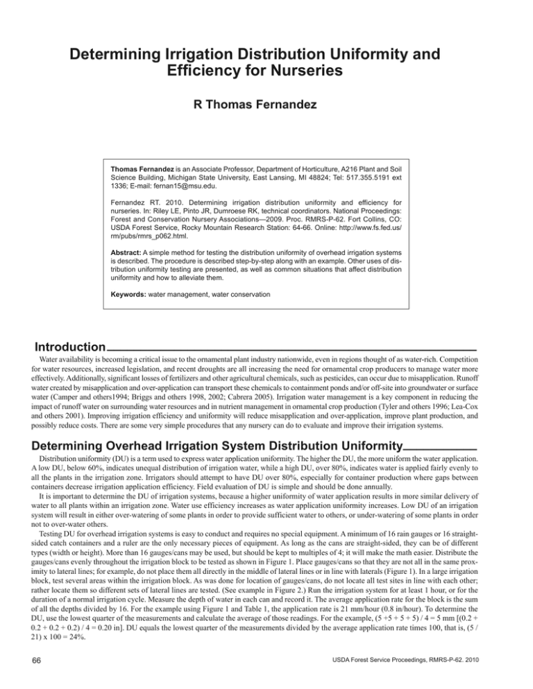 Determining Irrigation Distribution Uniformity and Efficiency for ...