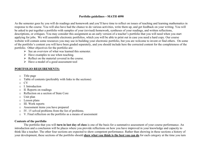 Portfolio guidelines—MATH 4090