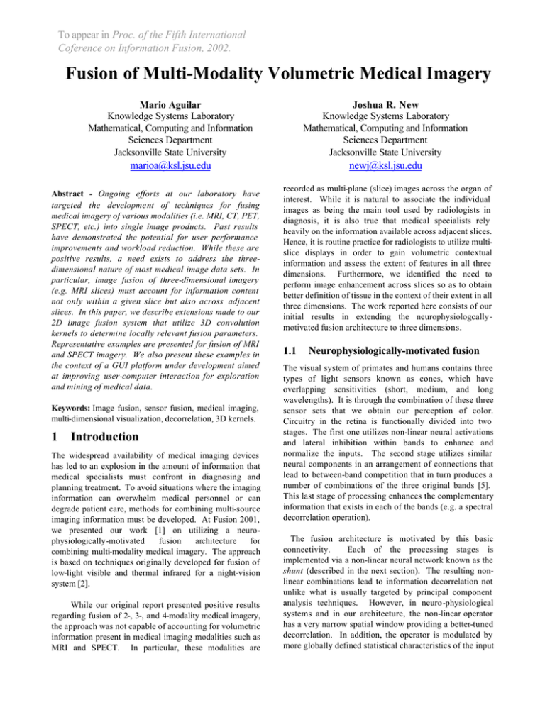 Fusion Of Multi Modality Volumetric Medical Imagery Fusion Of Multi Modality Volumetric Medical Imagery