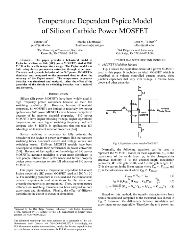 Temperature Dependent Pspice Model of Silicon Carbide Power MOSFET