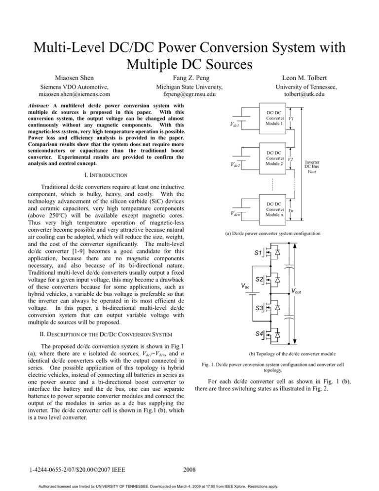 Multi Level Dc Dc Power Conversion System With Multiple Dc Sources Miaosen Shen