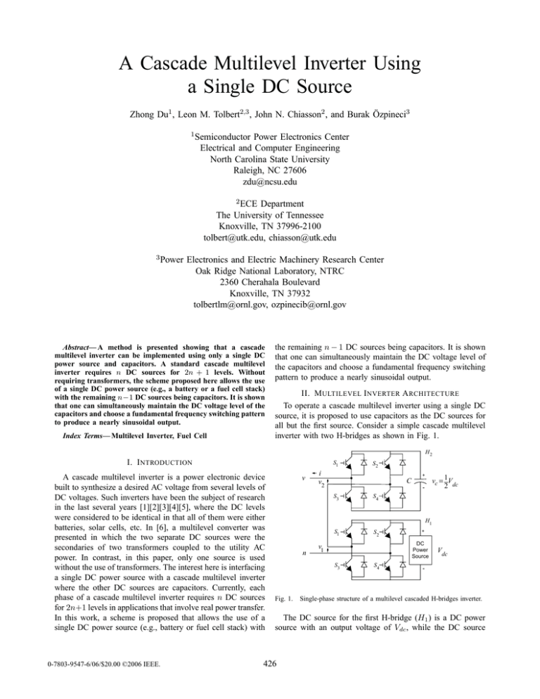 A Cascade Multilevel Inverter Using a Single DC Source
