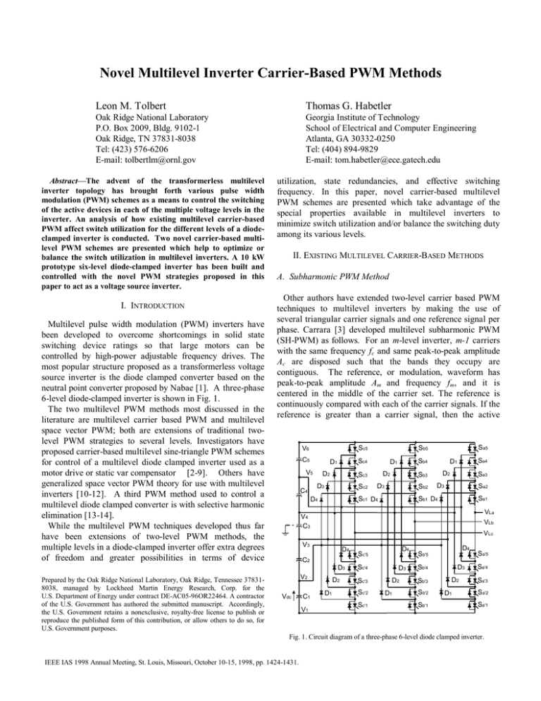 Novel Multilevel Inverter Carrier-Based PWM Methods Leon M. Tolbert Thomas G. Habetler
