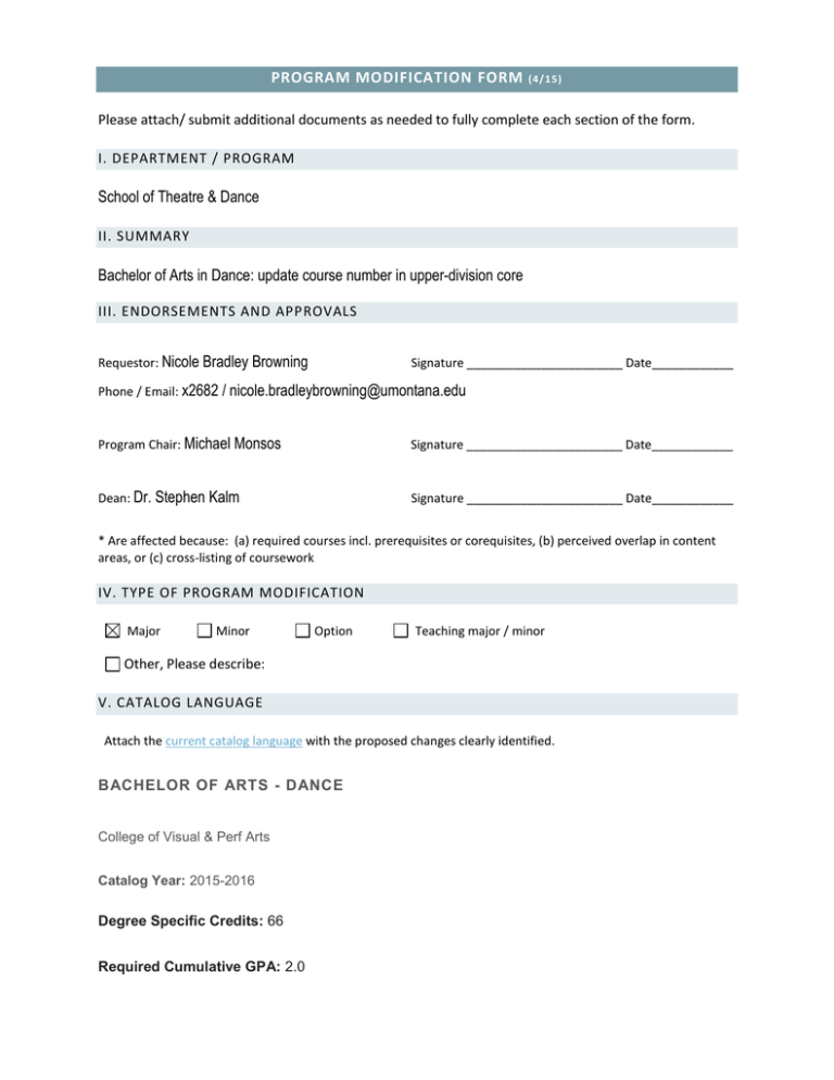 PROGRAM MODIFICATION FORM