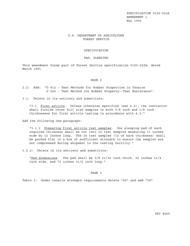 SPECIFICATION 5100-522A AMENDMENT