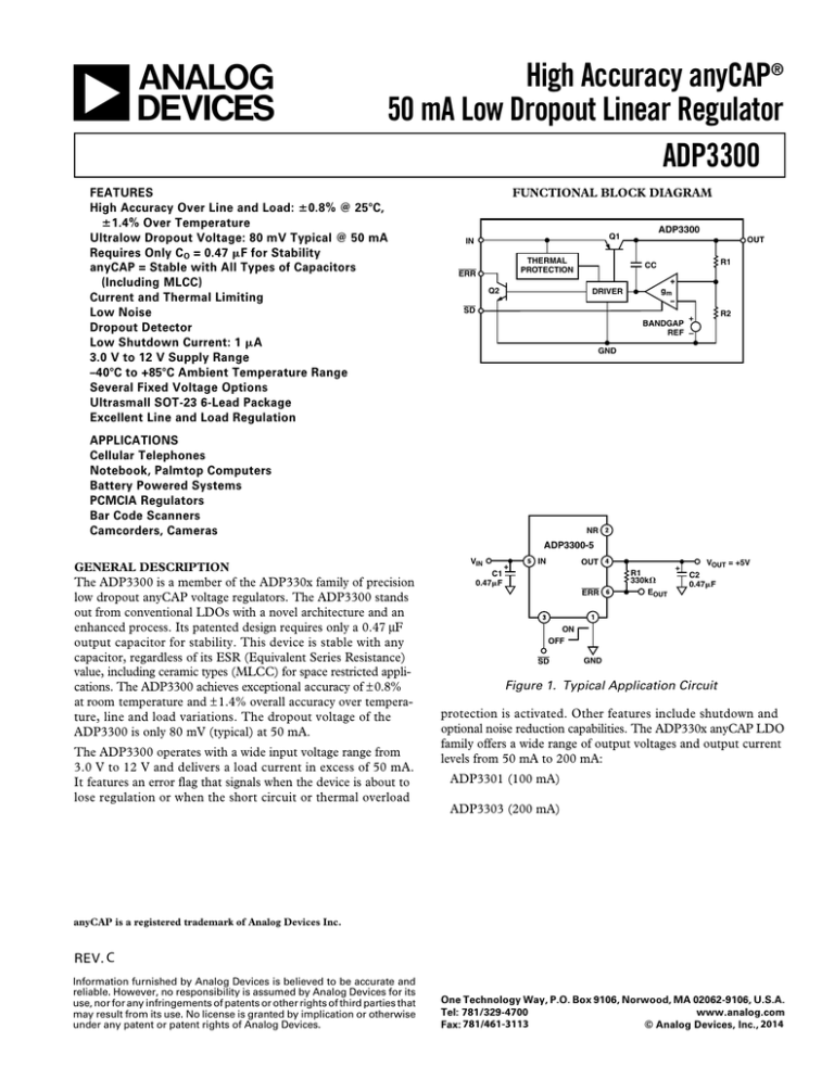 a High Accuracy anyCAP 50 mA Low Dropout Linear Regulator ADP3300