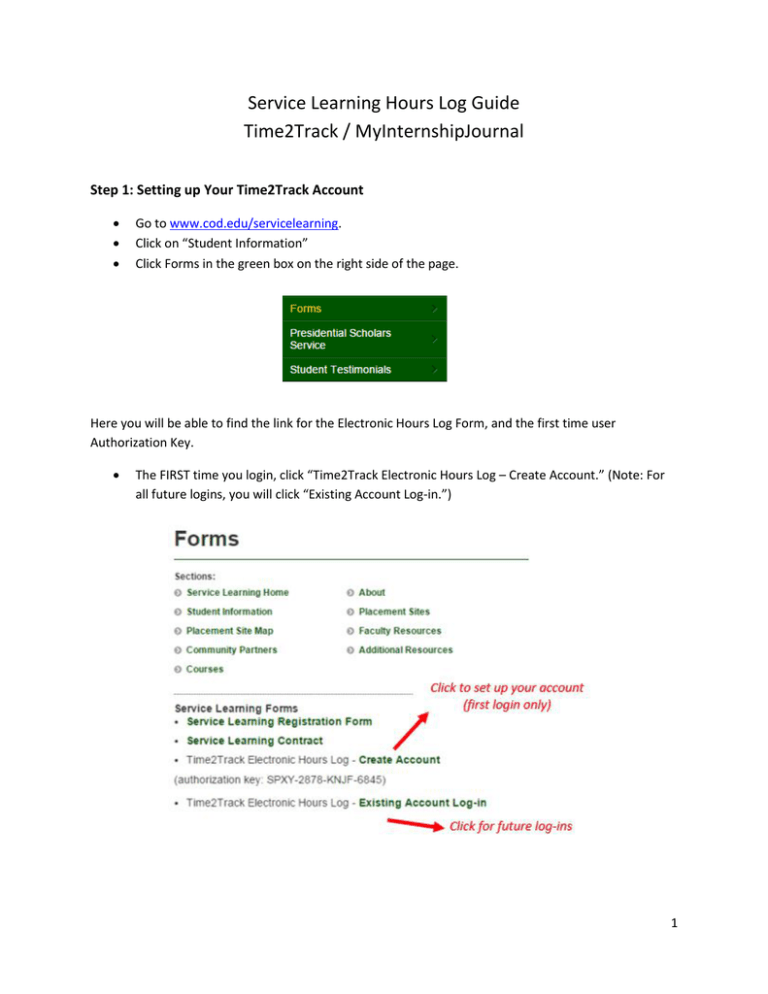 Service Learning Hours Log Guide Time2Track / MyInternshipJournal