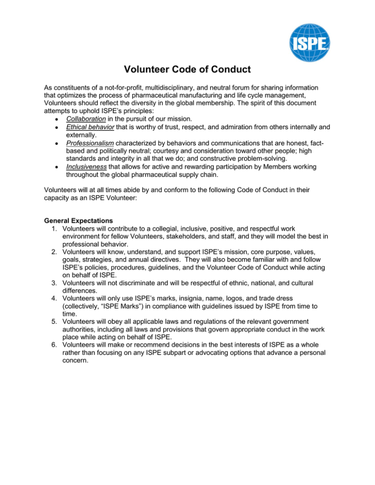 Volunteer Code Of Conduct Volunteer Code Of Conduct