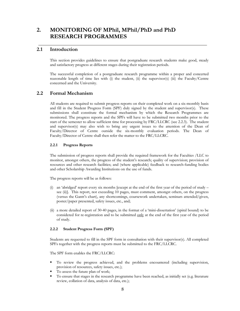 2 MONITORING OF MPhil MPhil PhD And PhD RESEARCH PROGRAMMES