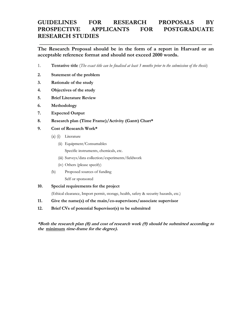 GUIDELINES FOR RESEARCH PROPOSALS BY PROSPECTIVE APPLICANTS FOR 