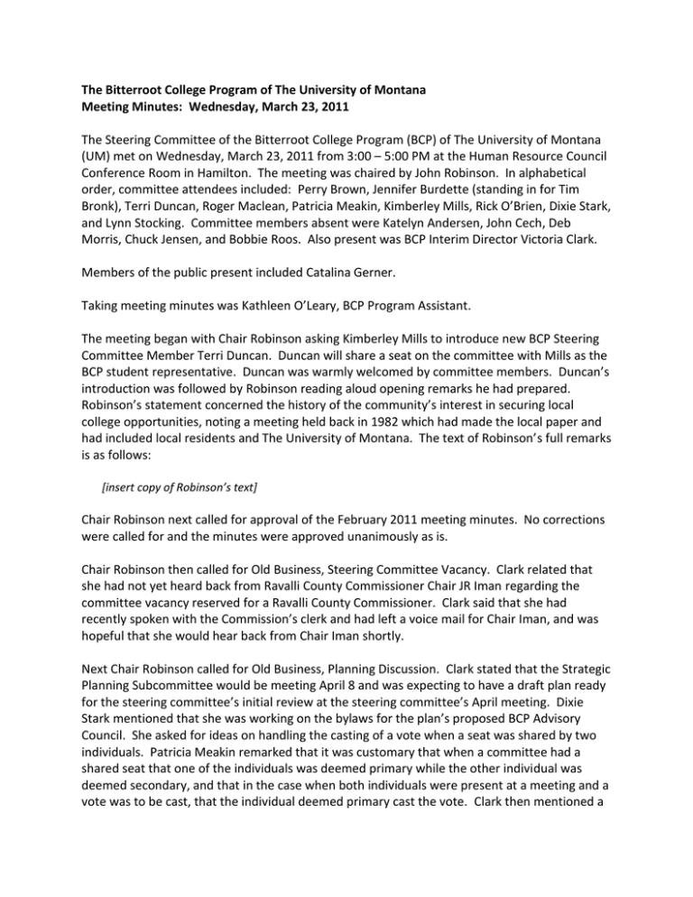 The Bitterroot College Program of The University of Montana