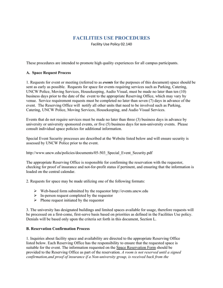 FACILITIES USE PROCEDURES