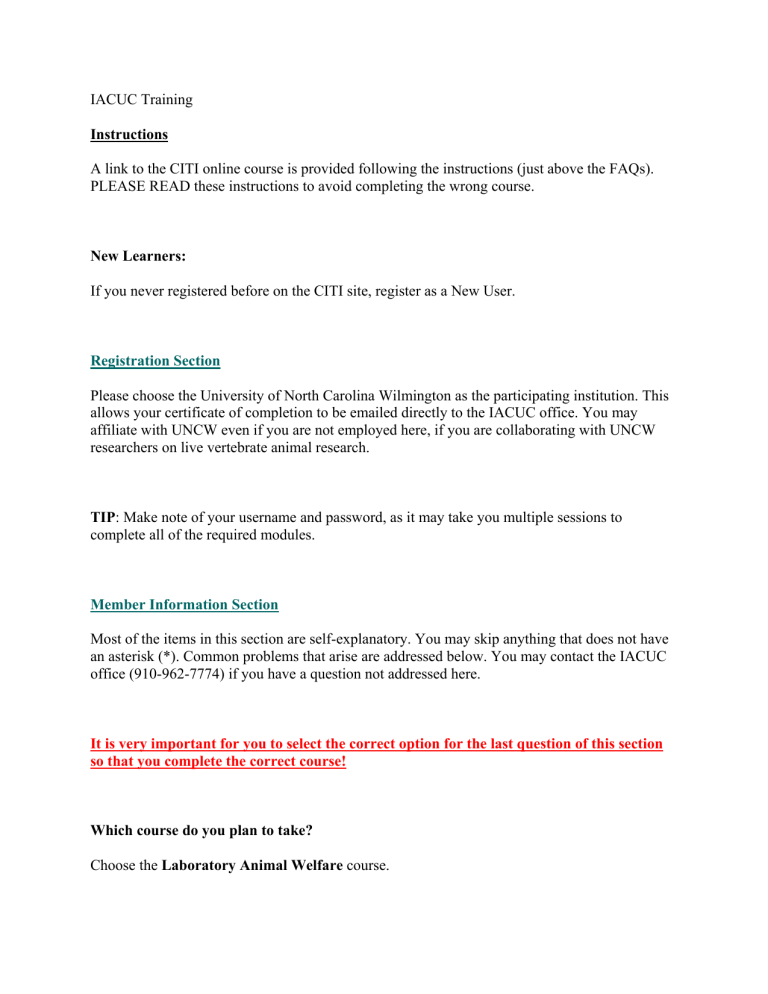 IACUC Training Instructions