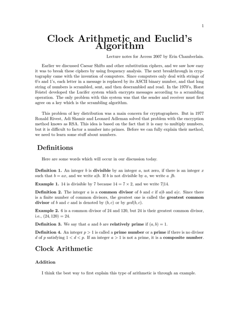 Clock Arithmetic And Euclid s Algorithm