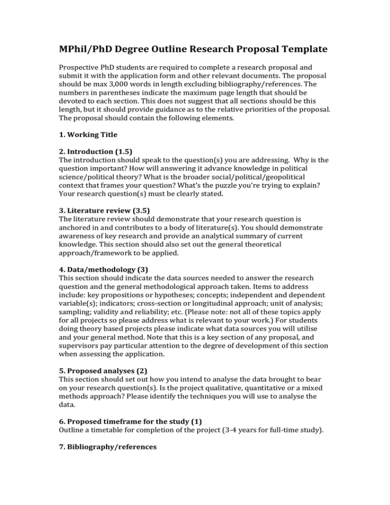MPhil PhD Degree Outline Research Proposal Template