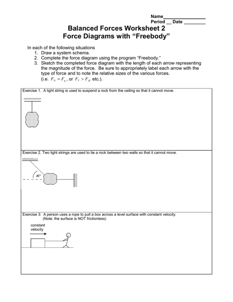 Balanced Forces Worksheet 2 With Freebody Force Diagrams Balanced Forces Worksheet 2 With Freebody Force Diagrams