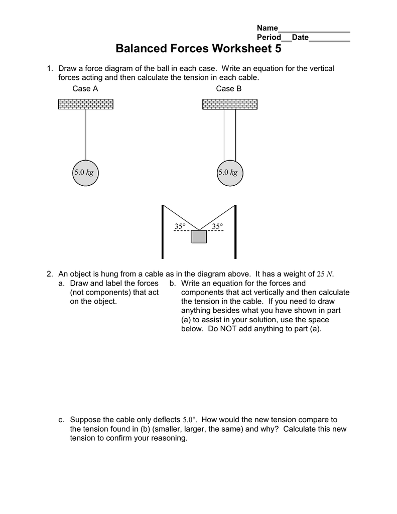 Balanced Forces Worksheet 5 Balanced Forces Worksheet 5