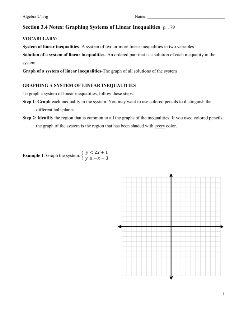 Section 3 4 Notes Graphing Systems Of Linear Inequalities