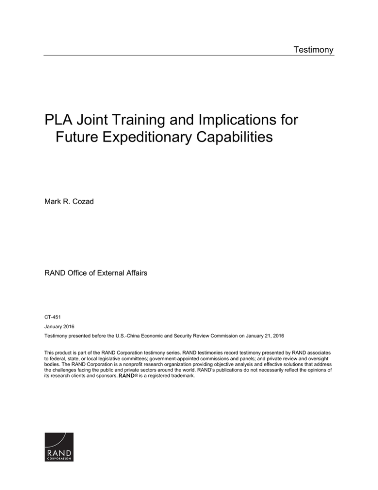 PLA Joint Training & Expeditionary Capabilities: Testimony Analysis