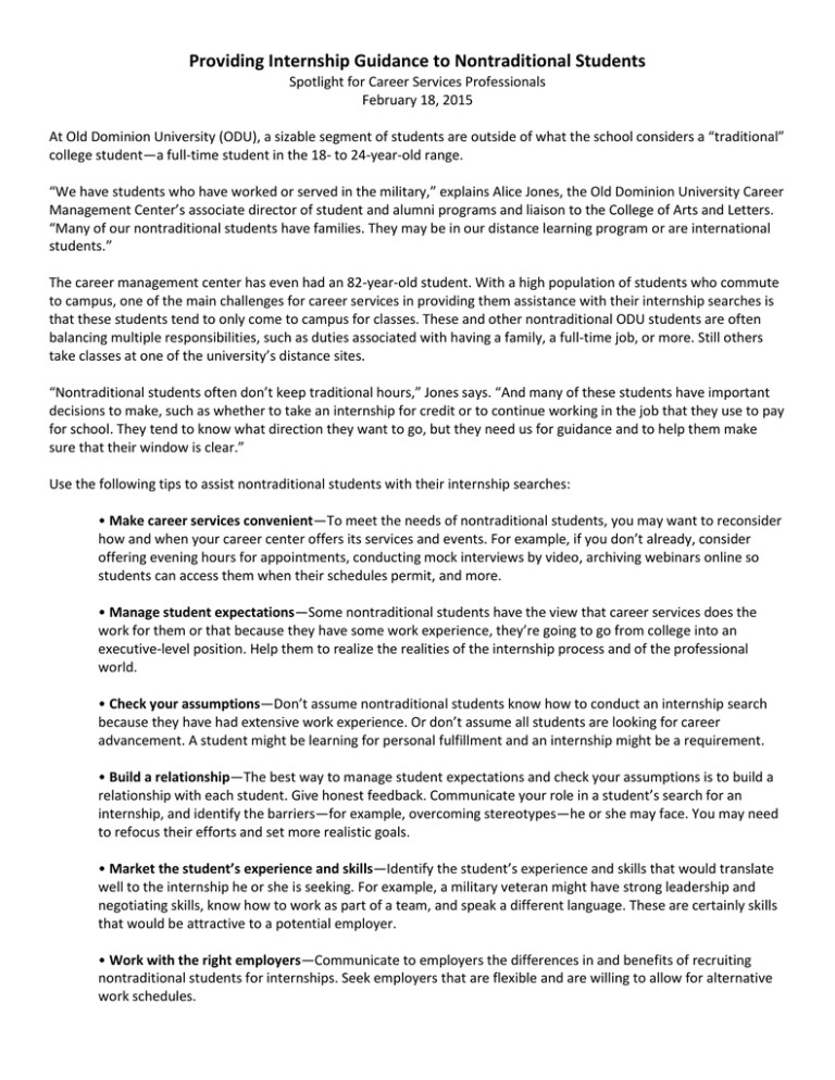 Providing Internship Guidance to Nontraditional Students