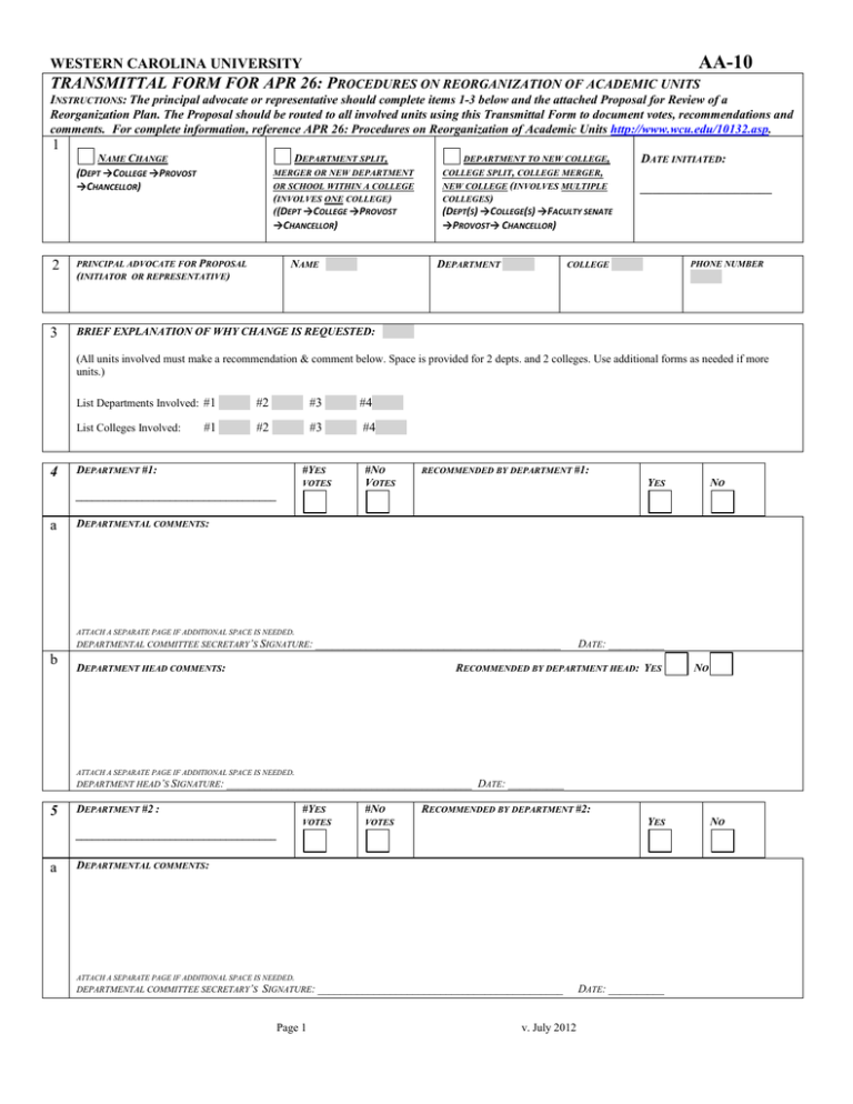 AA-10 TRANSMITTAL FORM FOR APR 26: P