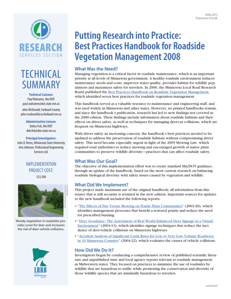 Technical Putting Research into Practice: Best Practices Handbook for Roadside Vegetation ...