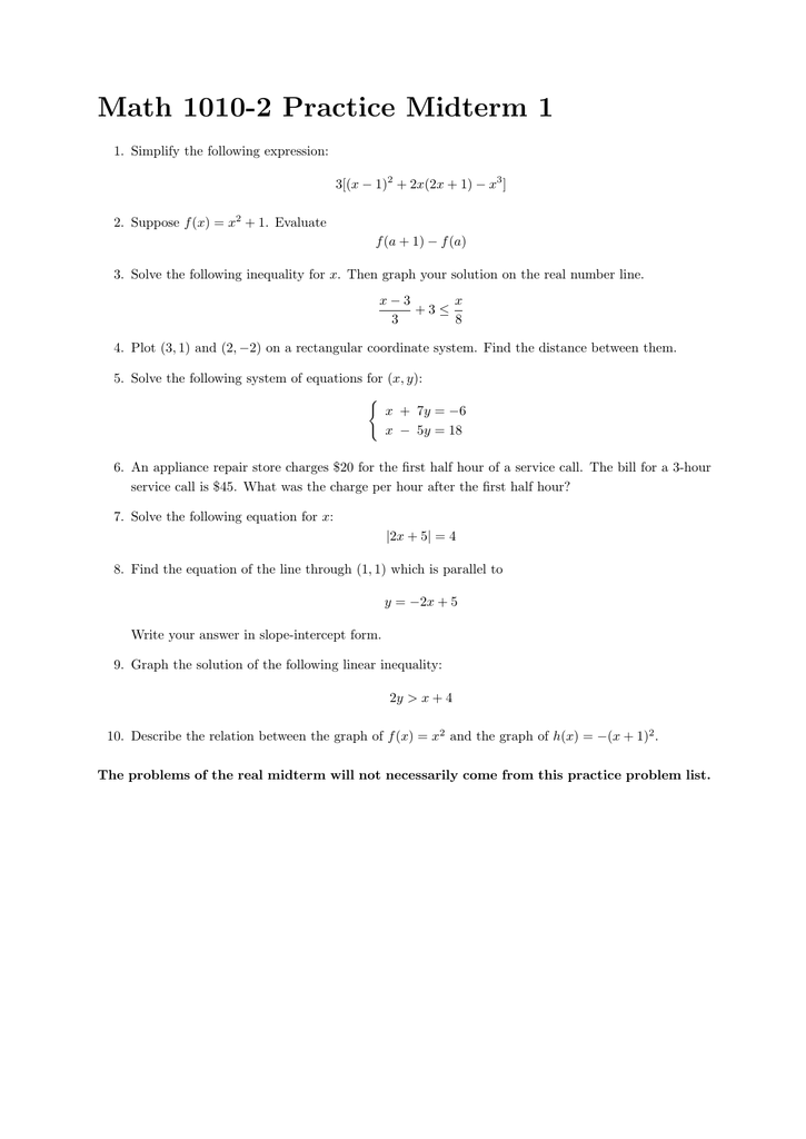 Math 1010 2 Practice Midterm 1 Math 1010 2 Practice Midterm 1