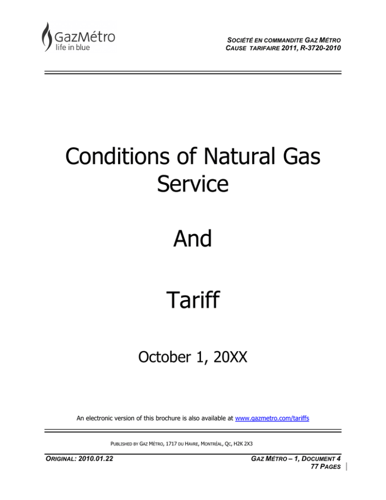 Conditions Of Natural Gas Service And Conditions Of Natural Gas Service And