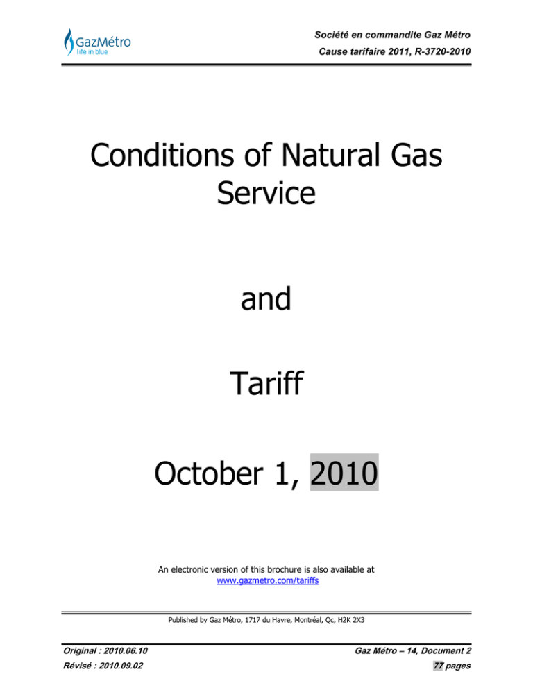 Conditions Of Natural Gas Service And Tariff Conditions Of Natural Gas Service And Tariff