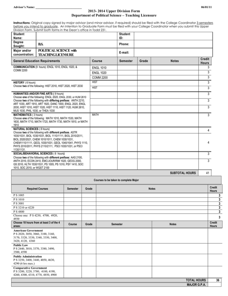 2013 2014 Upper Division Form