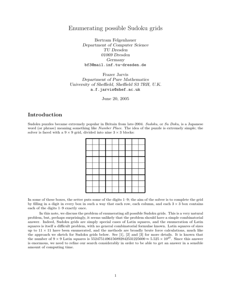 Enumerating Possible Sudoku Grids