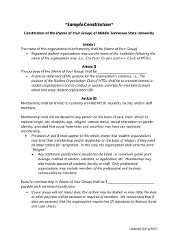 STUDENT ORGANIZATIONS SAMPLE CONSTITUTION & BY-LAWS