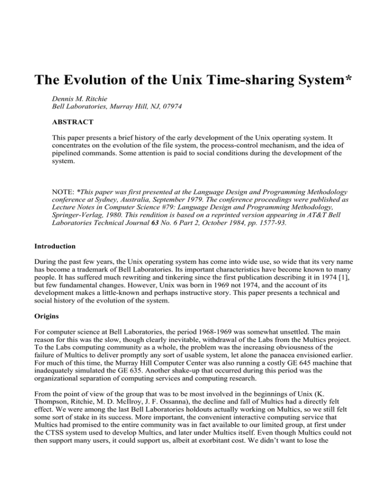 The Evolution Of The Unix Time sharing System 