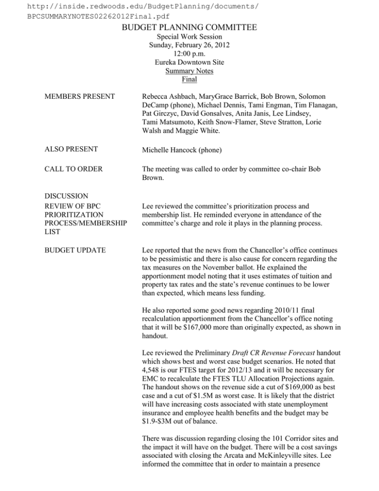 BUDGET PLANNING COMMITTEE BUDGET PLANNING COMMITTEE