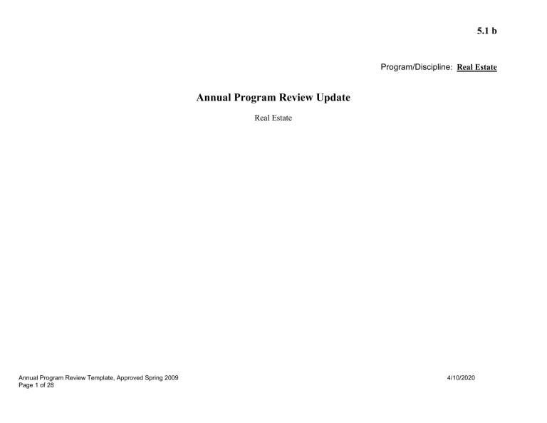 Annual Program Review Update 5.1 b Real Estate