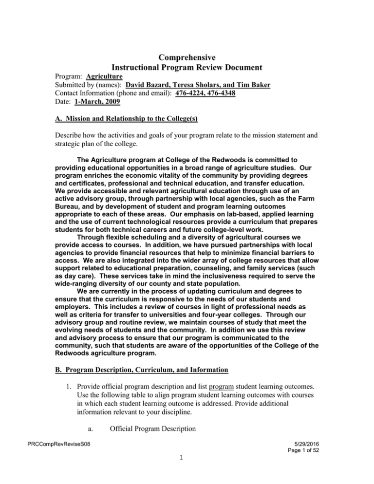 Instructional Program Review Document