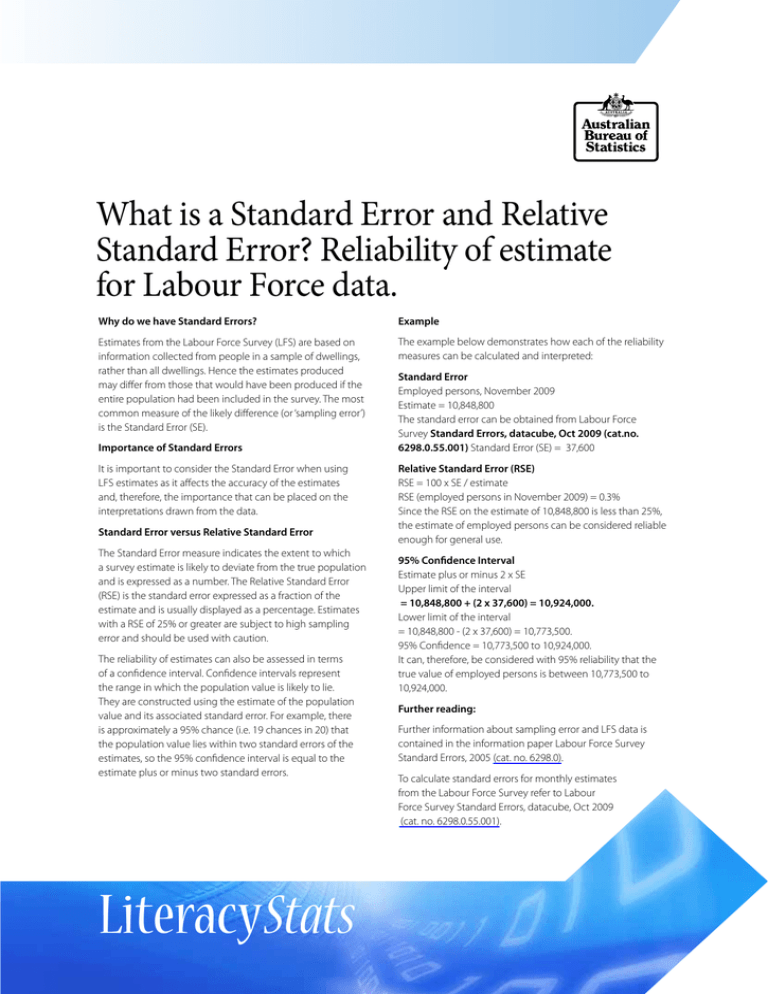 What Is A Standard Error And Relative For Labour Force Data 