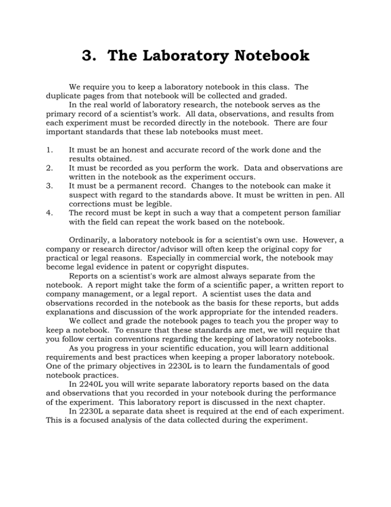 3 The Laboratory Notebook 3 The Laboratory Notebook