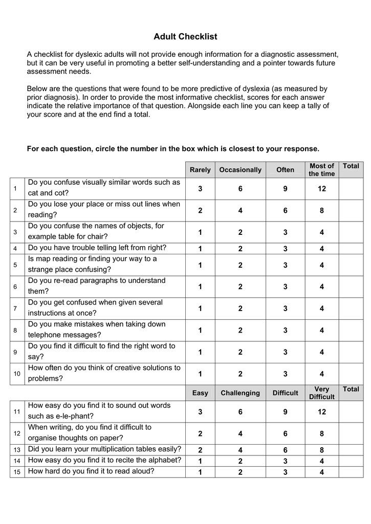 Adult Checklist