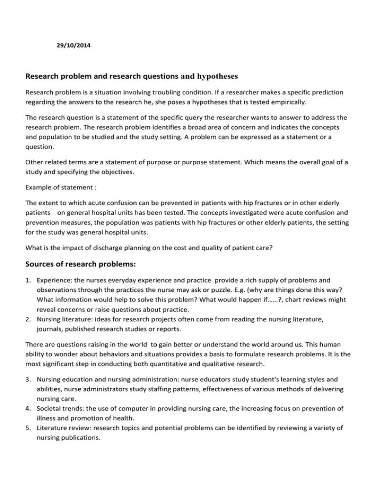 Research Problem And Research ions