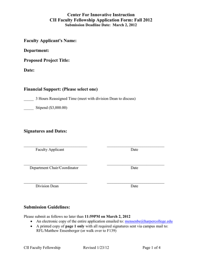 Center For Innovative Instruction CII Faculty Fellowship Application 