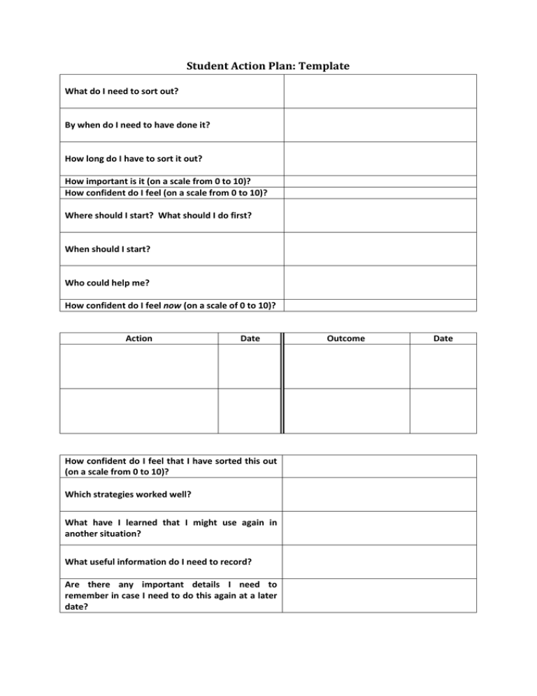 Student Action Plan Template