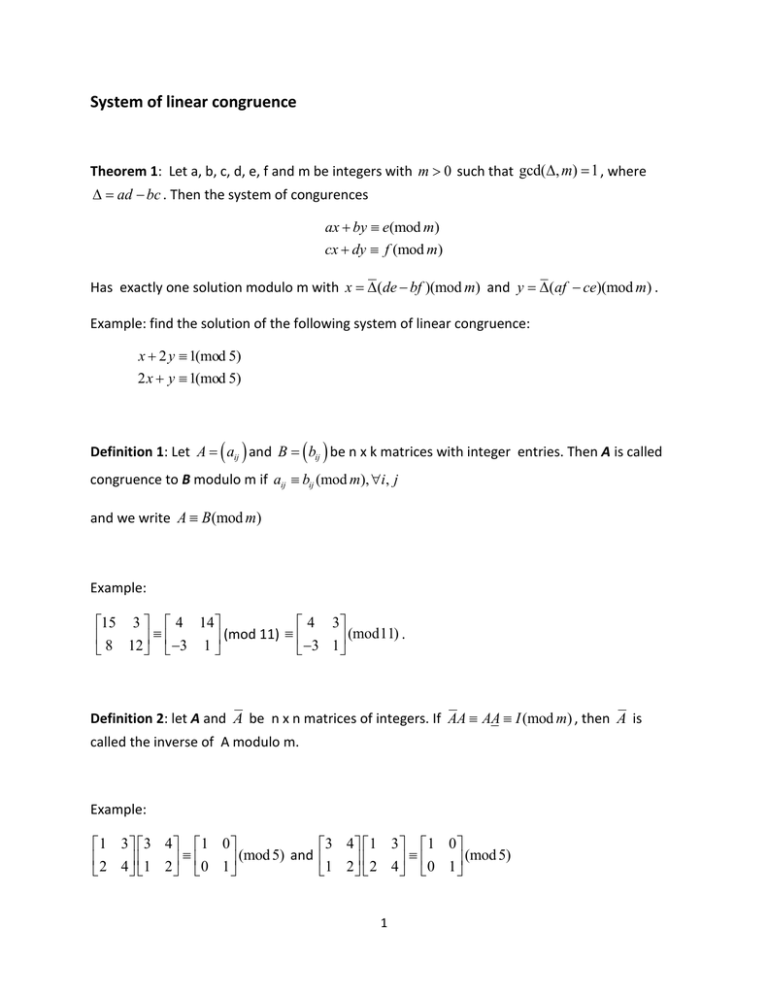 System Of Linear Congruence